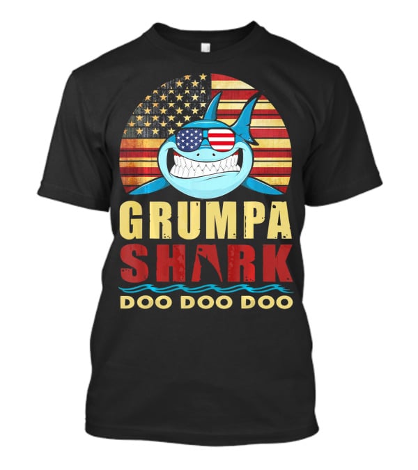 Grumpa Shark Doo Doo Doo American Flag T-Shirt