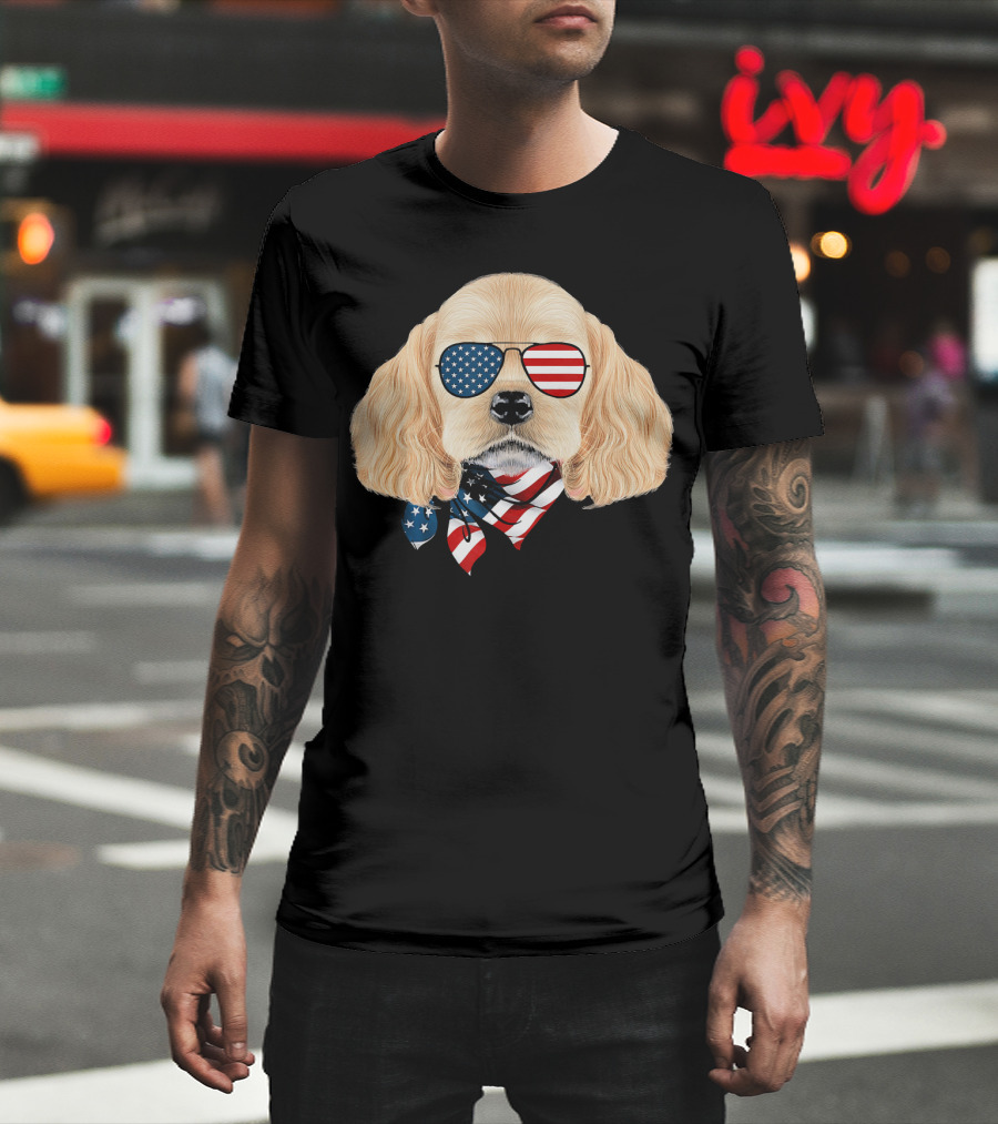 Cocker Spaniel Wearing American Flag Sunglasses And Bandana Patriotic T-Shirt