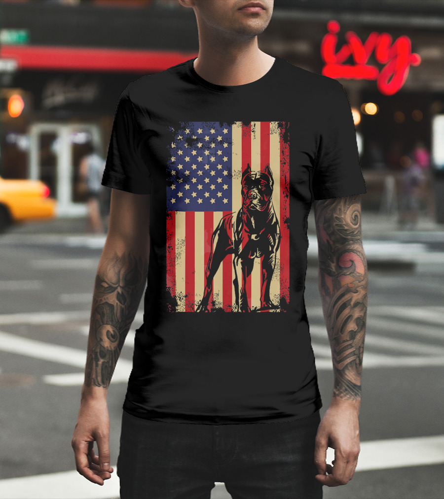 Cane Corso With American Flag Background T-Shirt
