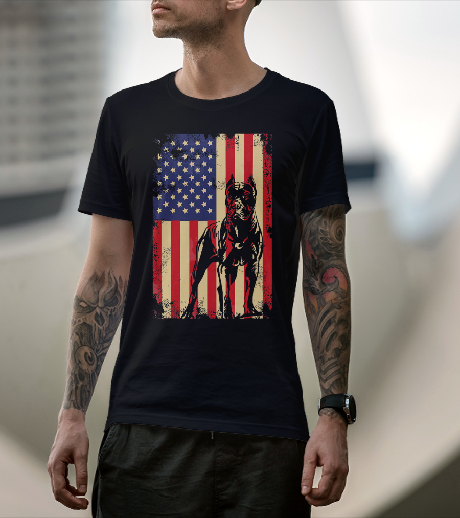 Cane Corso With American Flag Background T-Shirt