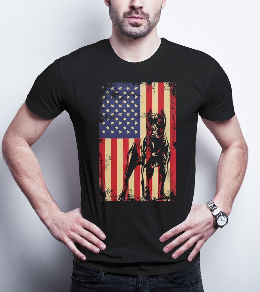 Cane Corso With American Flag Background T-Shirt