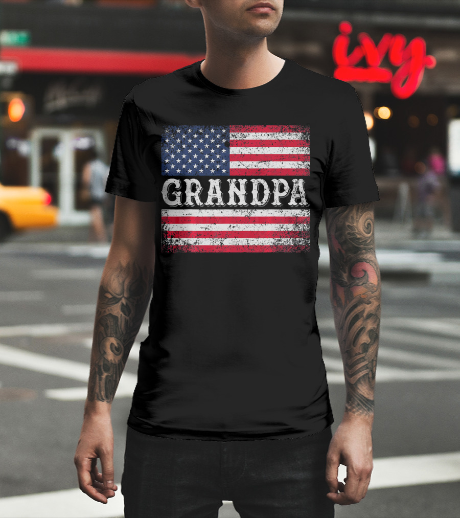 Grandpa Patriotic Vintage USA Flag T-Shirt