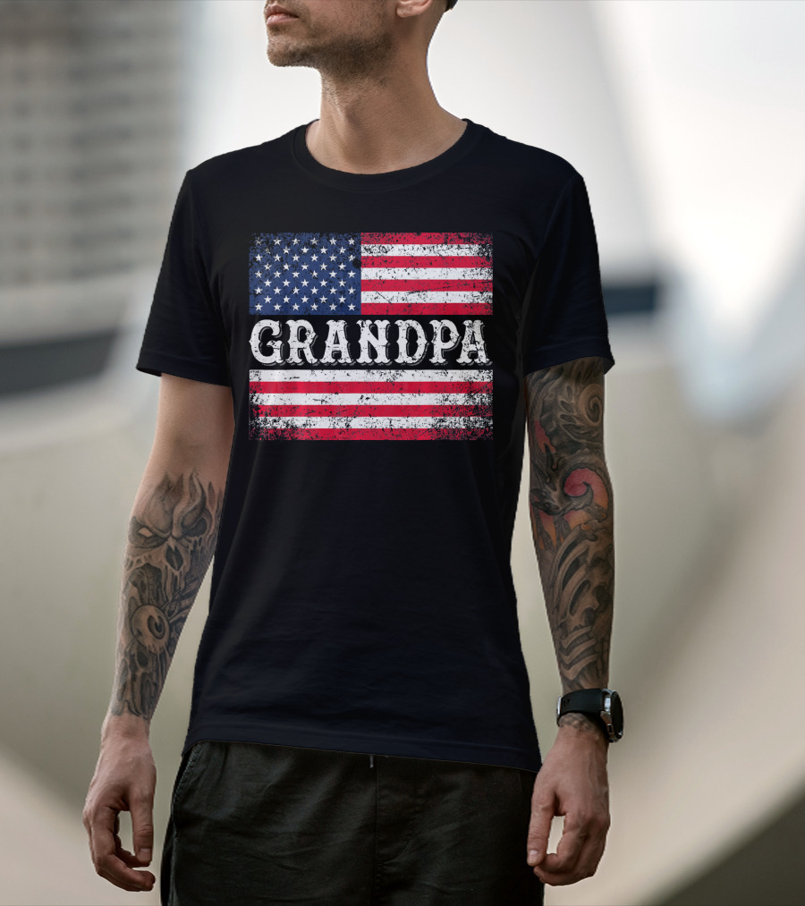 Grandpa Patriotic Vintage USA Flag T-Shirt