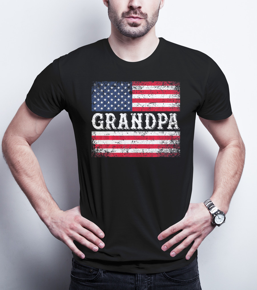 Grandpa Patriotic Vintage USA Flag T-Shirt