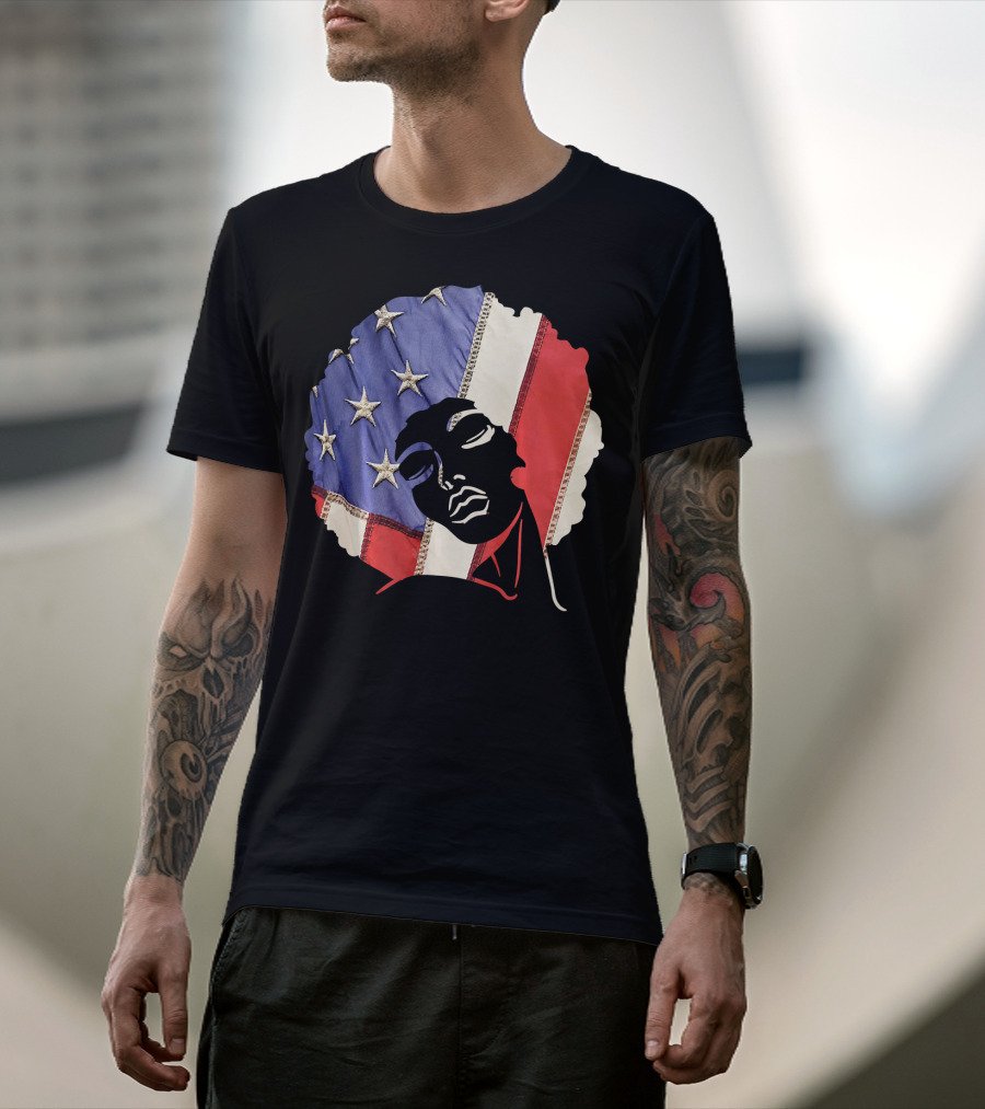 Black Girl Melanin Afro With US Flag T-Shirt