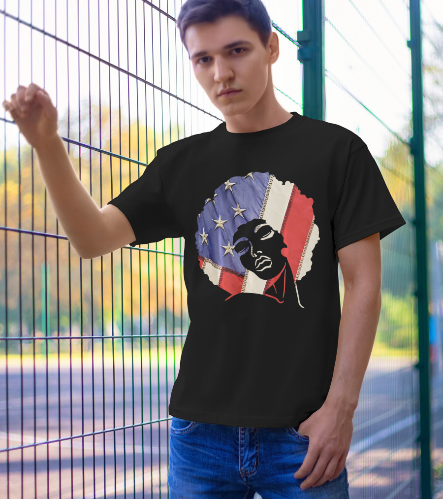 Black Girl Melanin Afro With US Flag T-Shirt