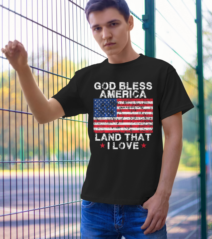 God Bless America Land That I Love Vintage Flag Stars T-Shirt
