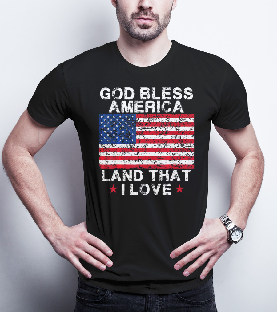 God Bless America Land That I Love Vintage Flag Stars T-Shirt