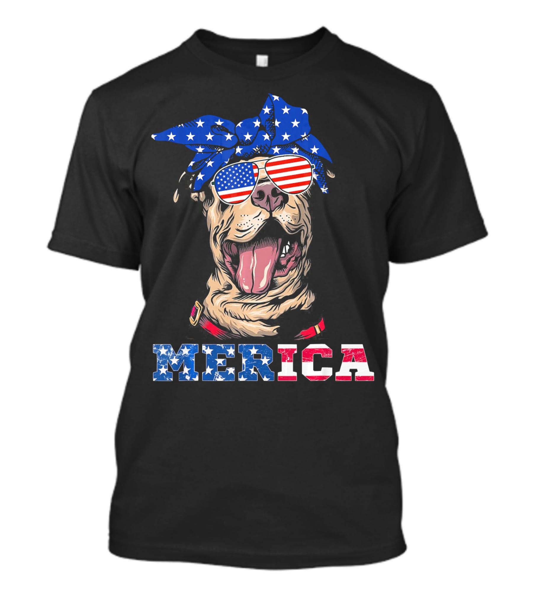 Merica American Flag Pitbull Wearing Bandana And Sunglasses T-Shirt
