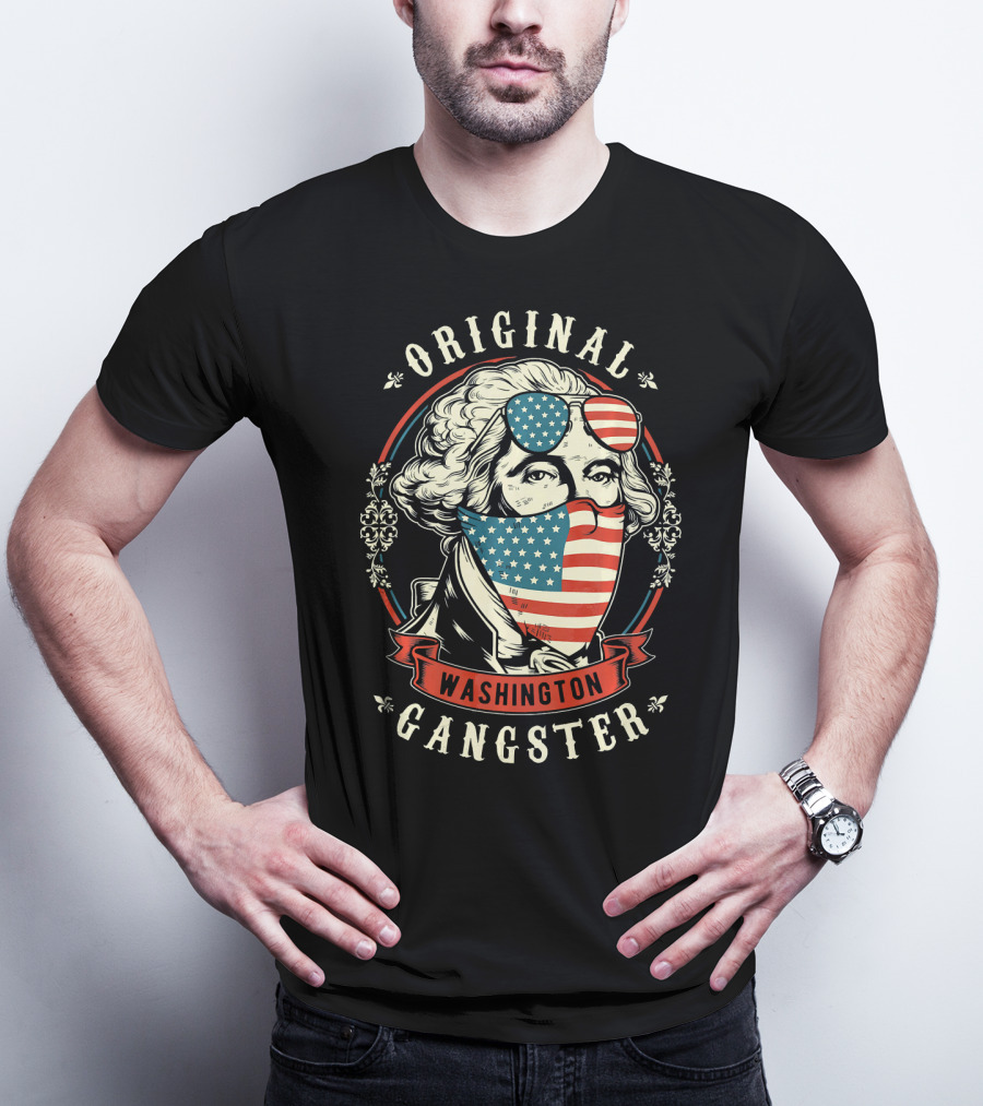 Original Gangster Washington American Flag Bandana Sunglasses T-Shirt