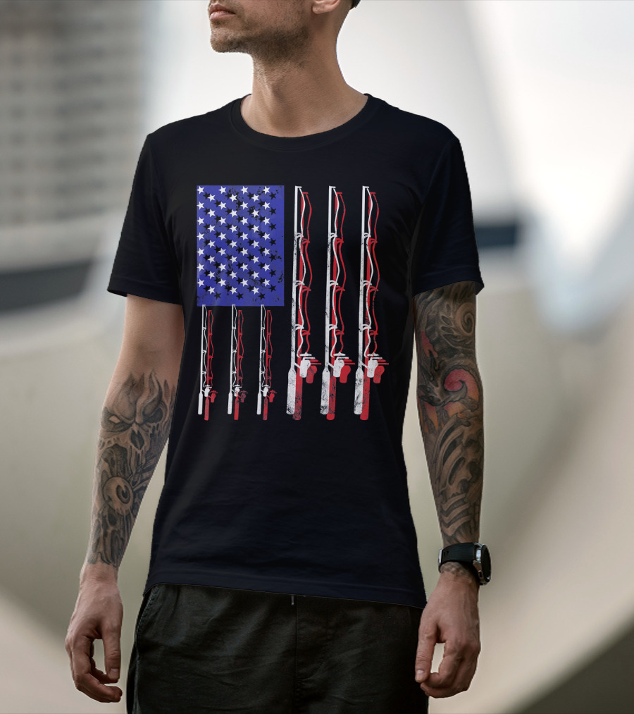 Humorous Patriotic Dad Fishing Rod American Flag Stars Stripes Edition T-Shirt