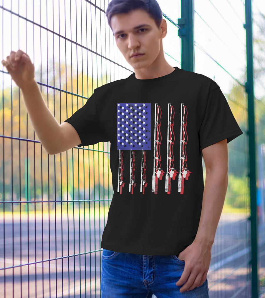 Humorous Patriotic Dad Fishing Rod American Flag Stars Stripes Edition T-Shirt