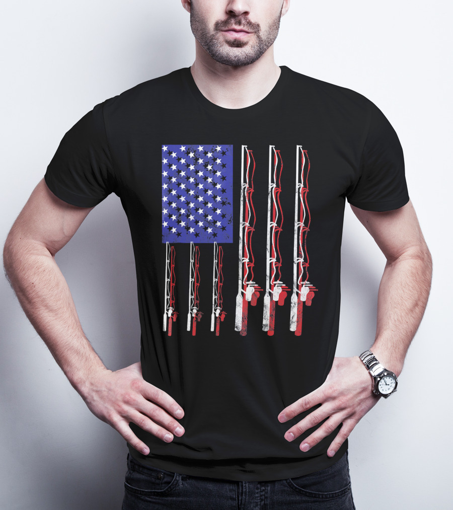 Humorous Patriotic Dad Fishing Rod American Flag Stars Stripes Edition T-Shirt