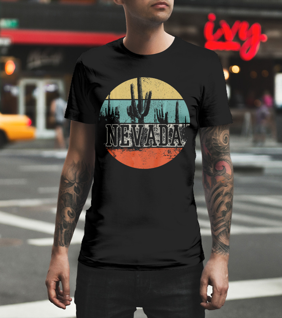 Nevada USA Cactus Desert Vintage Sunset T-Shirt