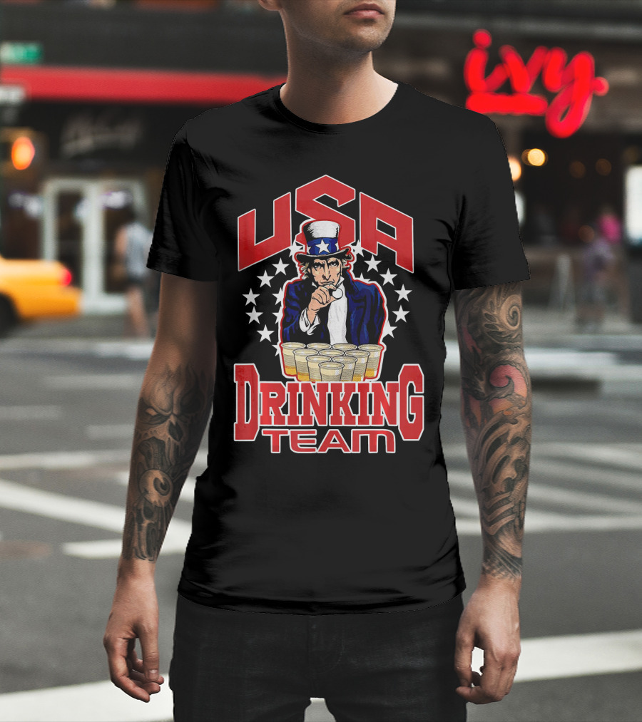 USA Uncle Sam Drinking Team Beer Pong Stars T-Shirt