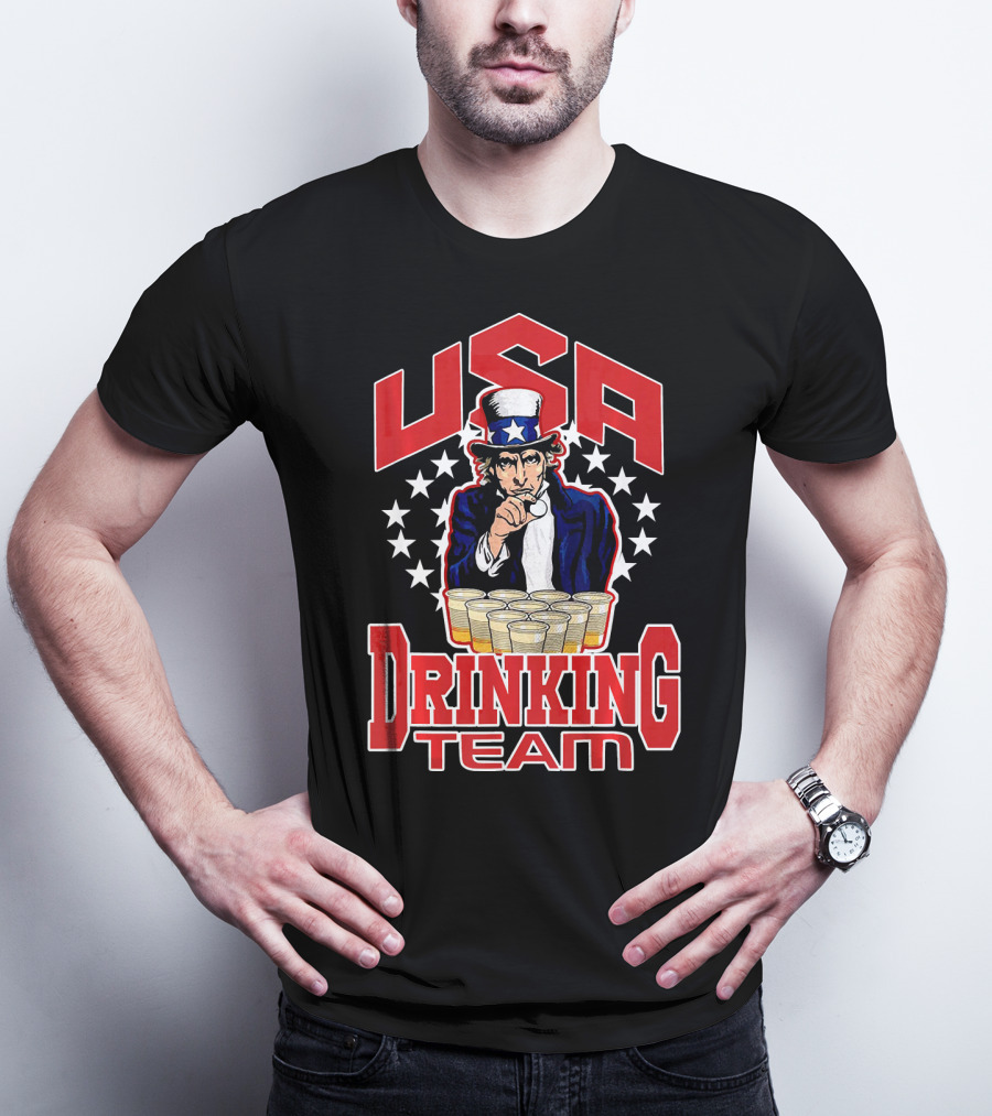 USA Uncle Sam Drinking Team Beer Pong Stars T-Shirt