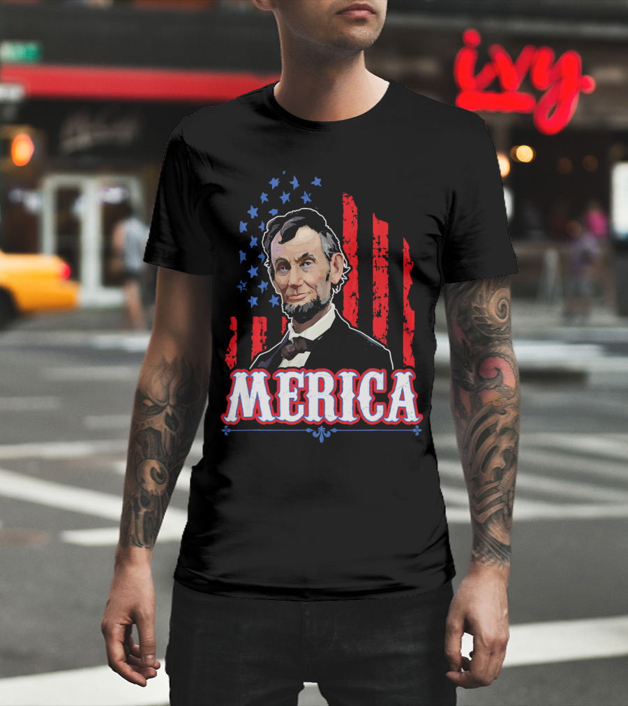 Abraham Lincoln Merica USA Flag T-Shirt