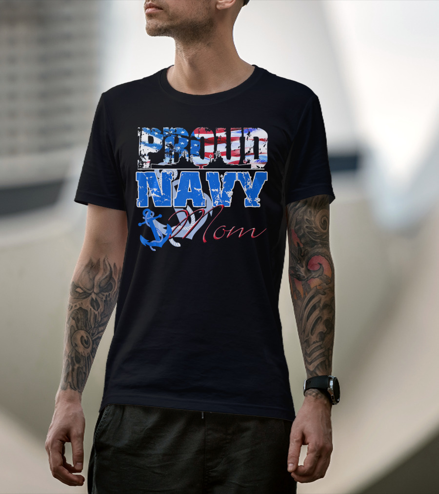 Proud Navy Mom Patriotic Sailor Anchor Graphics T-Shirt