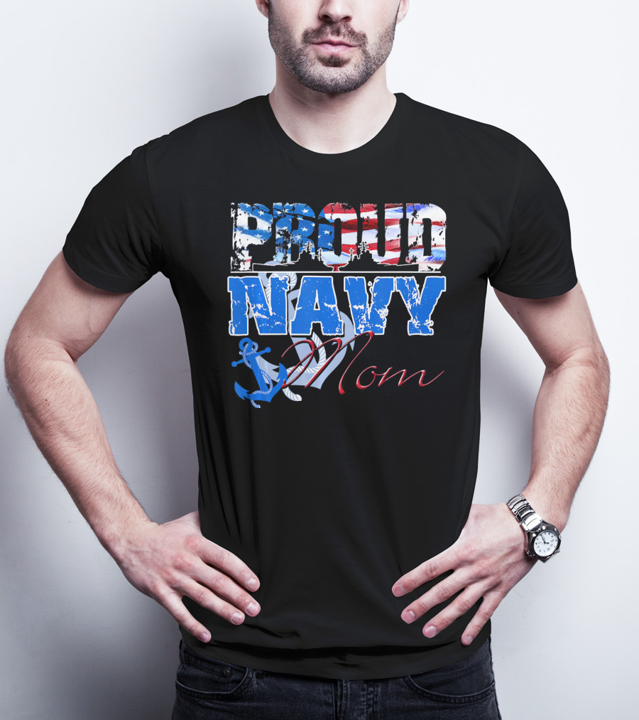 Proud Navy Mom Patriotic Sailor Anchor Graphics T-Shirt
