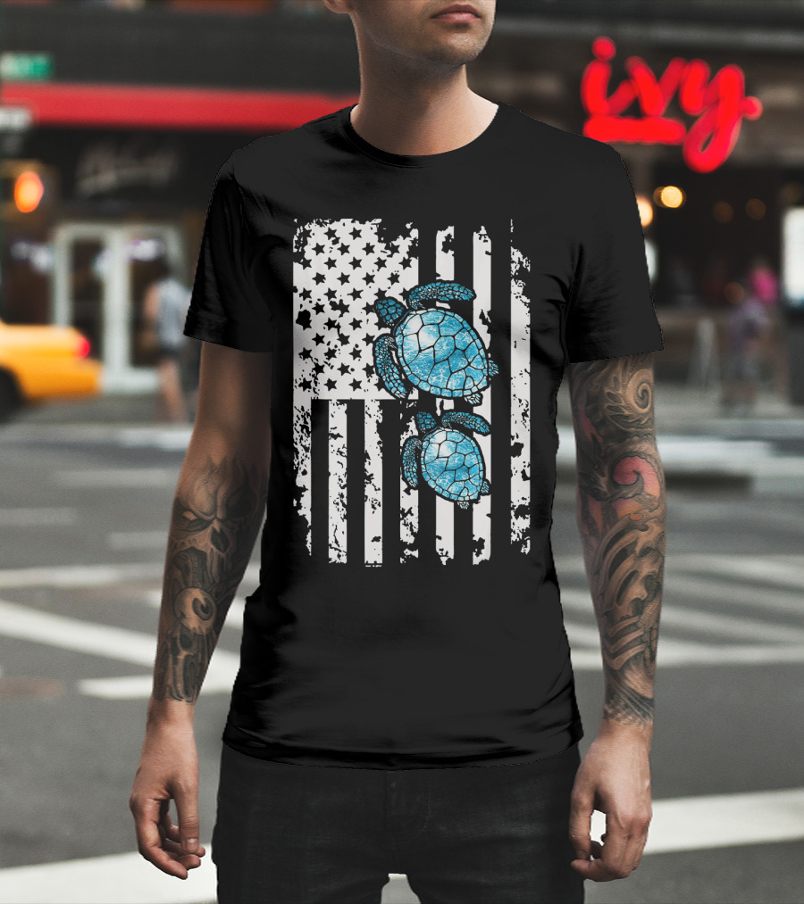 SEA Turtle SEA Turtle American Flag T-Shirt