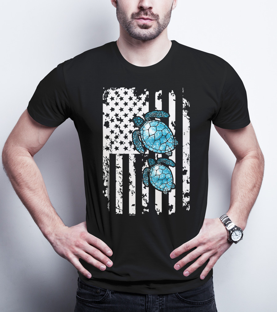 SEA Turtle SEA Turtle American Flag T-Shirt