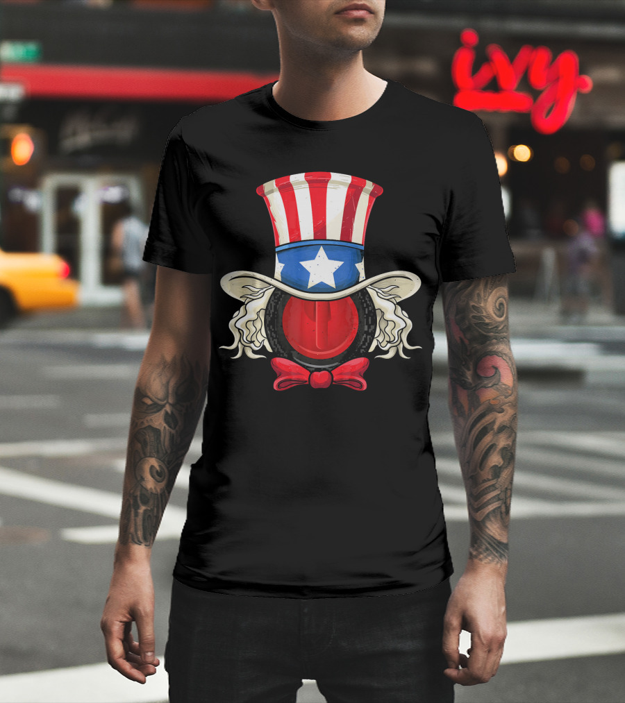 American Flag Curling Stone Uncle Sam Hat Patriotic T-Shirt