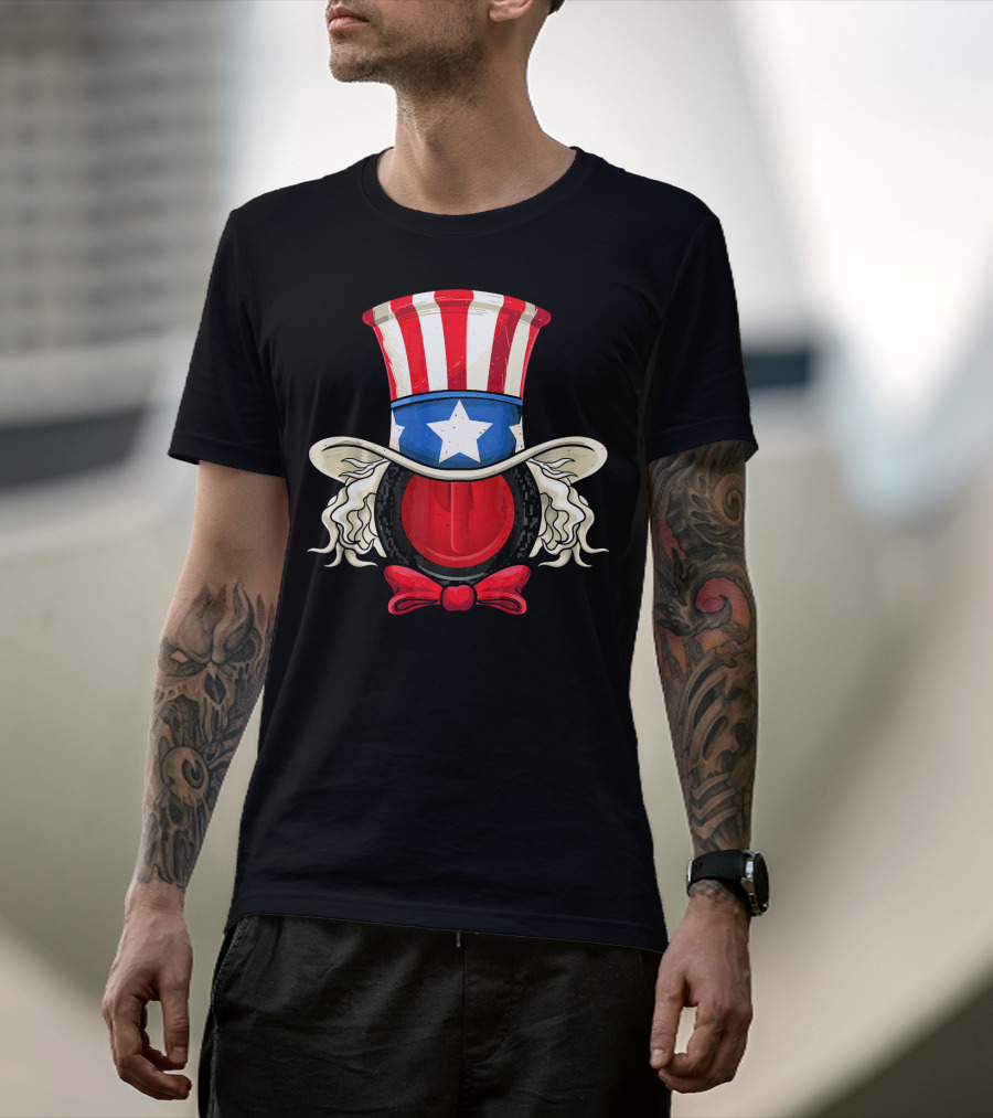 American Flag Curling Stone Uncle Sam Hat Patriotic T-Shirt