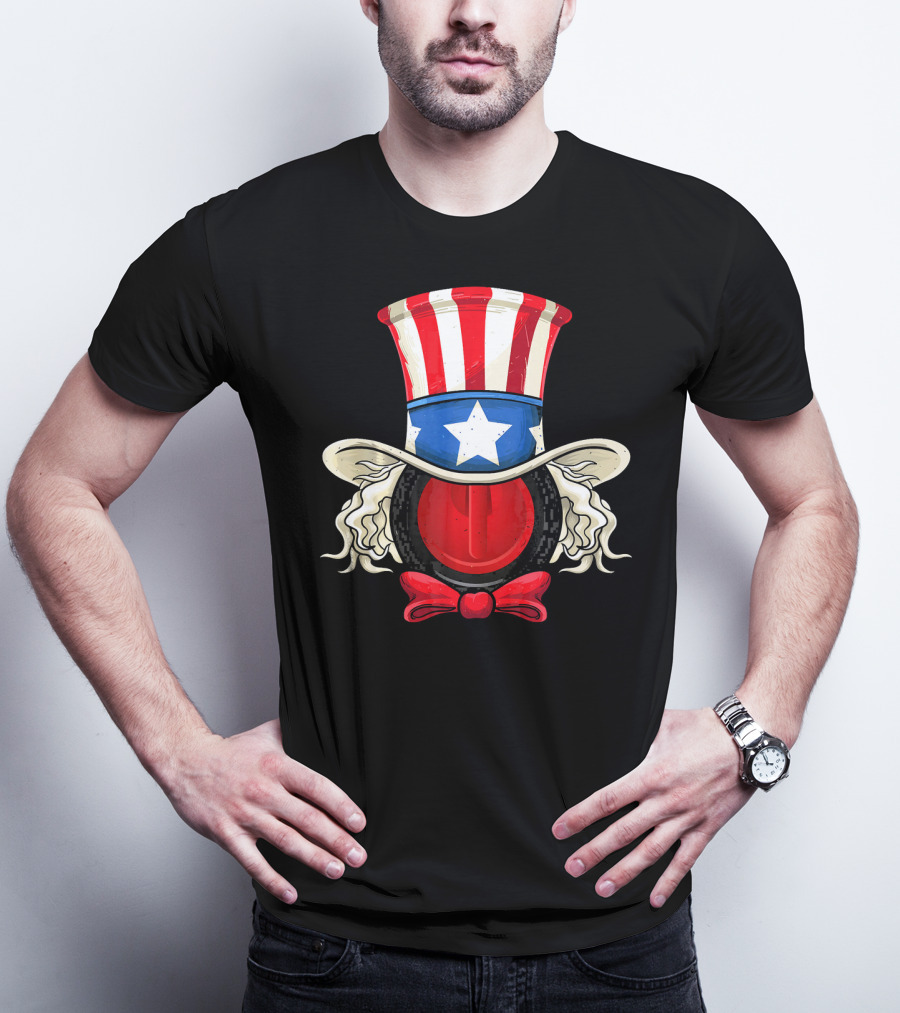 American Flag Curling Stone Uncle Sam Hat Patriotic T-Shirt