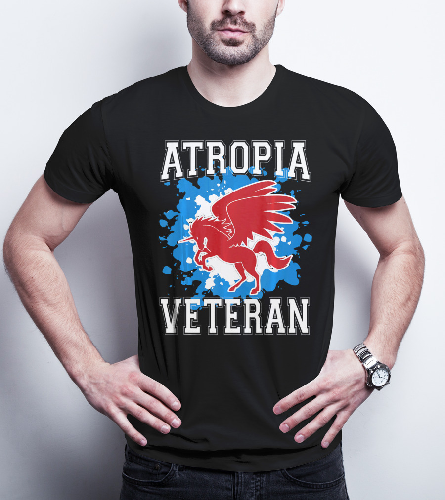 Atropia Veteran Red Winged Unicorn With Blue Splash T-Shirt