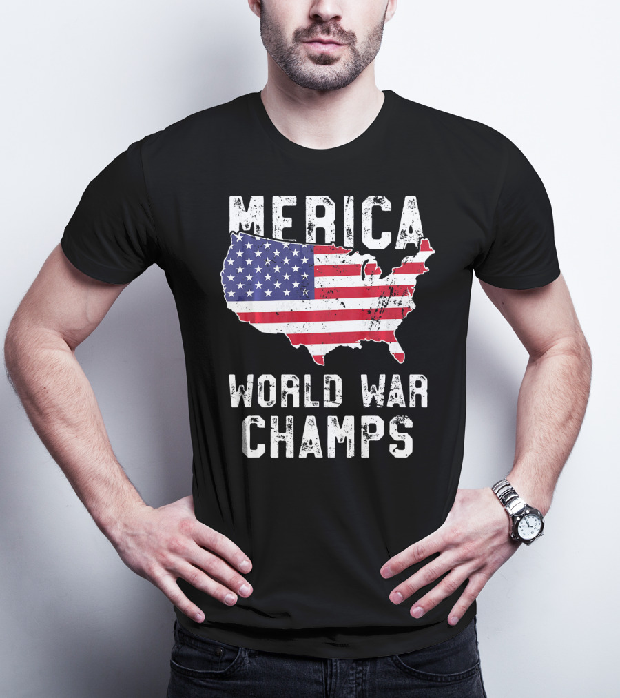 Merica World War Champs Map With American Flag T-Shirt