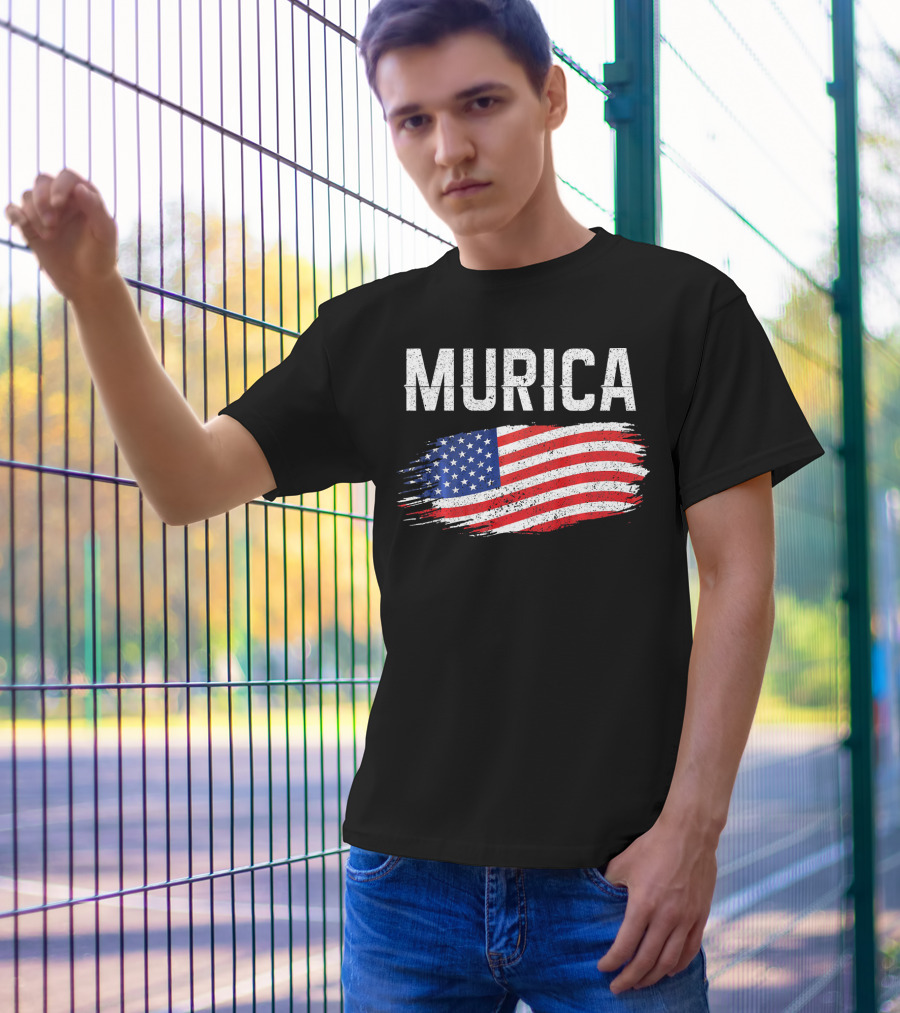 Murica Distressed Brushstroke American Flag T-Shirt