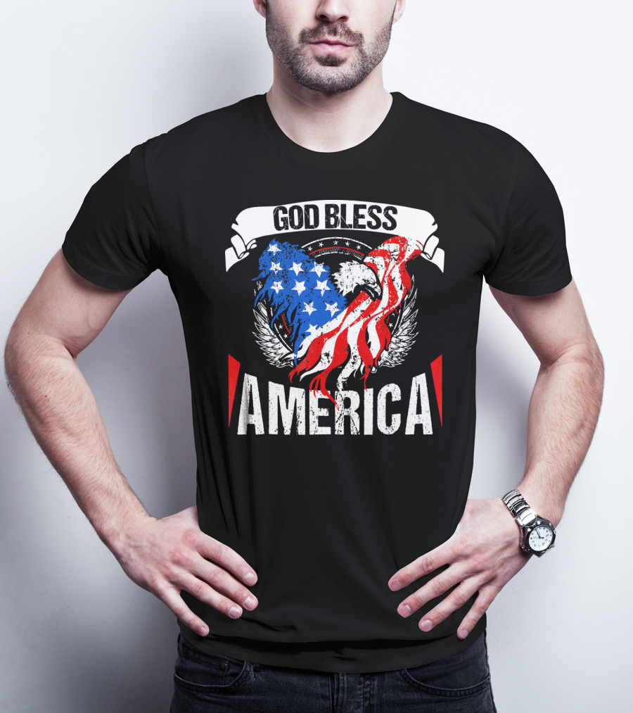 God Bless America Eagle Patriotic Stars And Stripes Wings T-Shirt