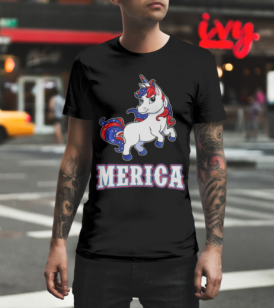 Merica Americorn Patriotic Unicorn With US Flag Colors T-Shirt