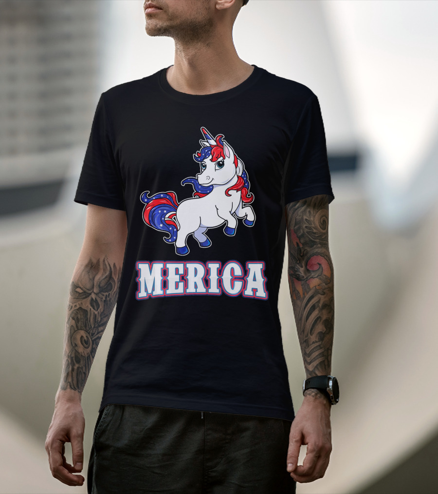 Merica Americorn Patriotic Unicorn With US Flag Colors T-Shirt