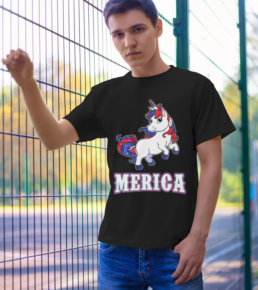 Merica Americorn Patriotic Unicorn With US Flag Colors T-Shirt