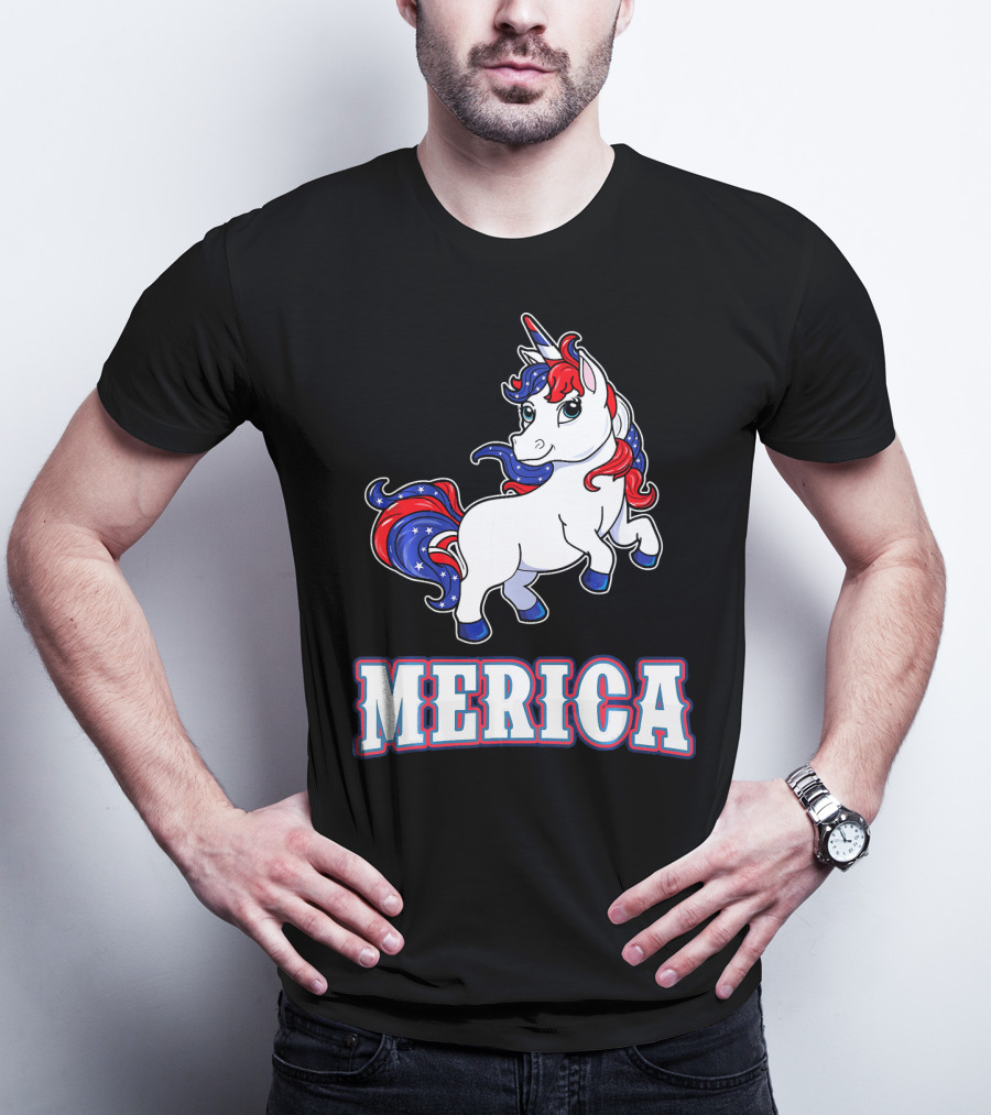 Merica Americorn Patriotic Unicorn With US Flag Colors T-Shirt