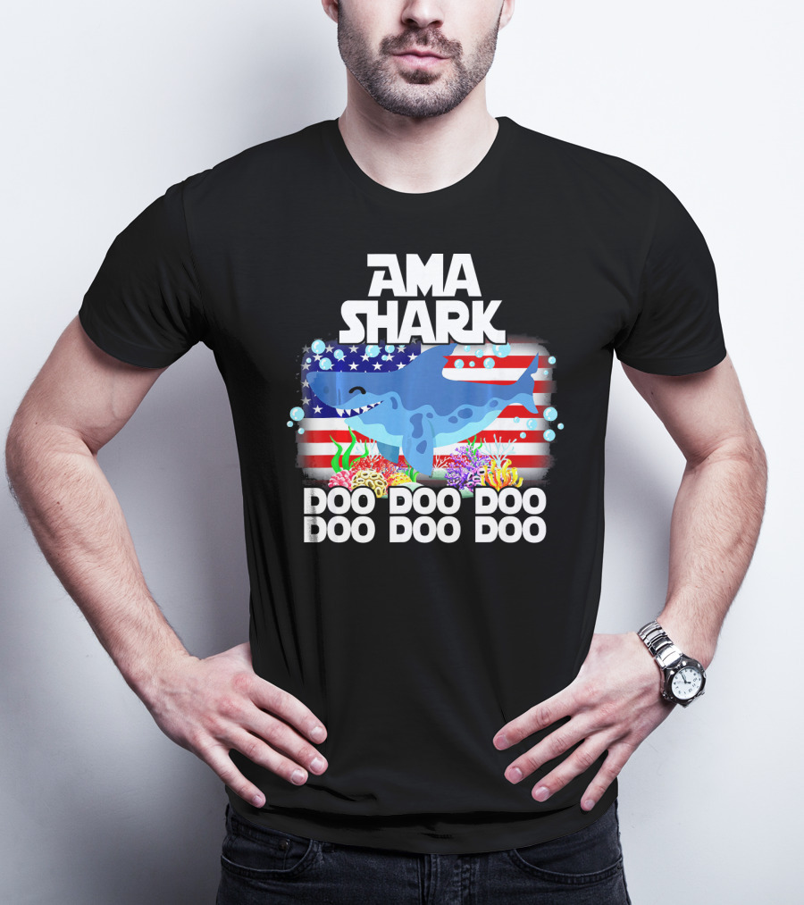 AMA Shark US Flag Doo Doo Doo T-Shirt