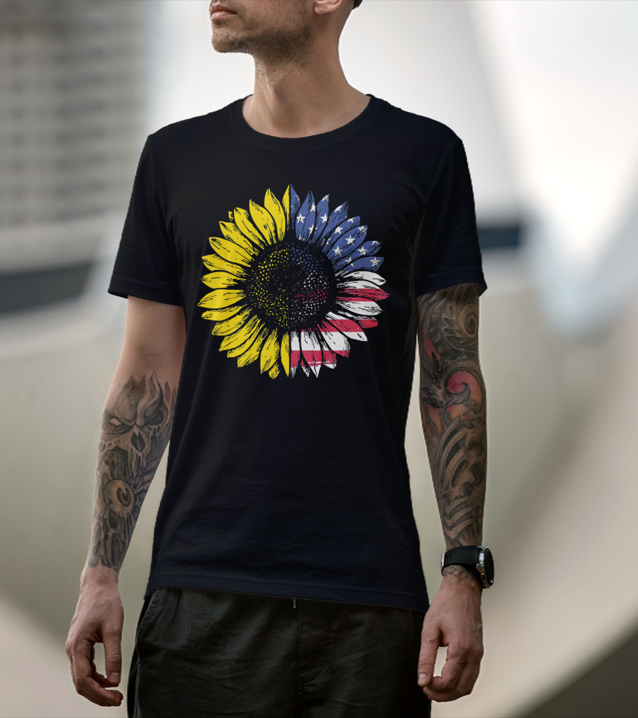 Sunflower With American Flag Stars And Stripes Patriotic T-Shirt