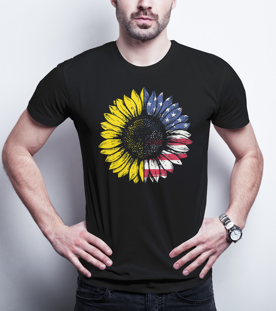 Sunflower With American Flag Stars And Stripes Patriotic T-Shirt