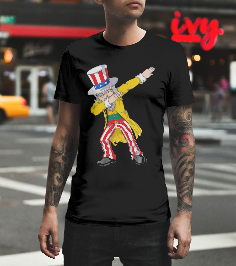 Lithuanian Uncle Sam Dabbing Pose With Patriotic Hat And Striped Pants T-Shirt