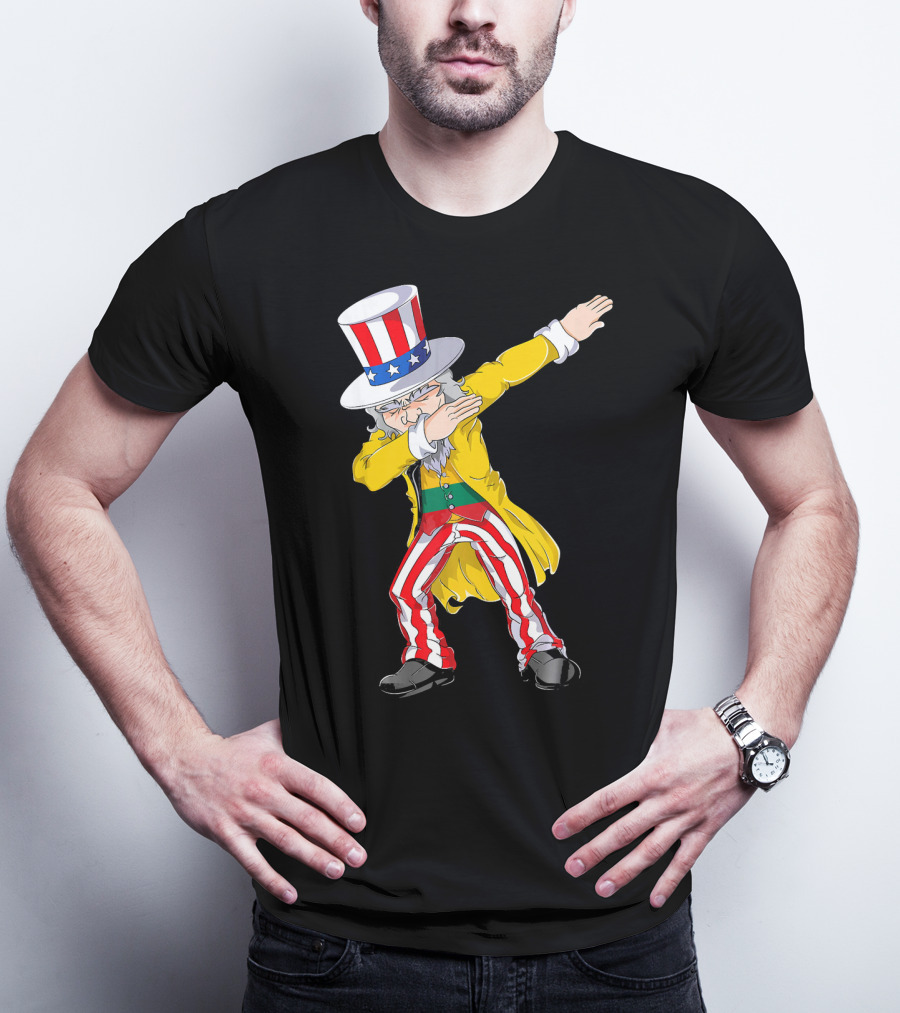 Lithuanian Uncle Sam Dabbing Pose With Patriotic Hat And Striped Pants T-Shirt