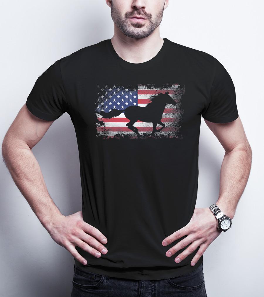 Horse Silhouette American Flag USA Patriotic T-Shirt