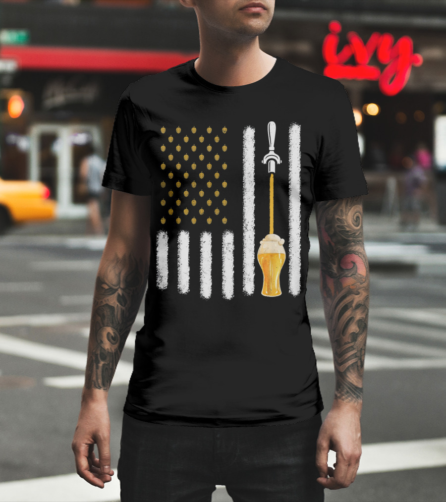 USA Flag Hops Pattern Craft Beer Tap Pouring T-Shirt
