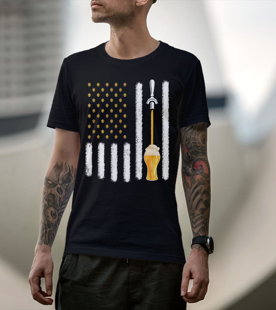 USA Flag Hops Pattern Craft Beer Tap Pouring T-Shirt