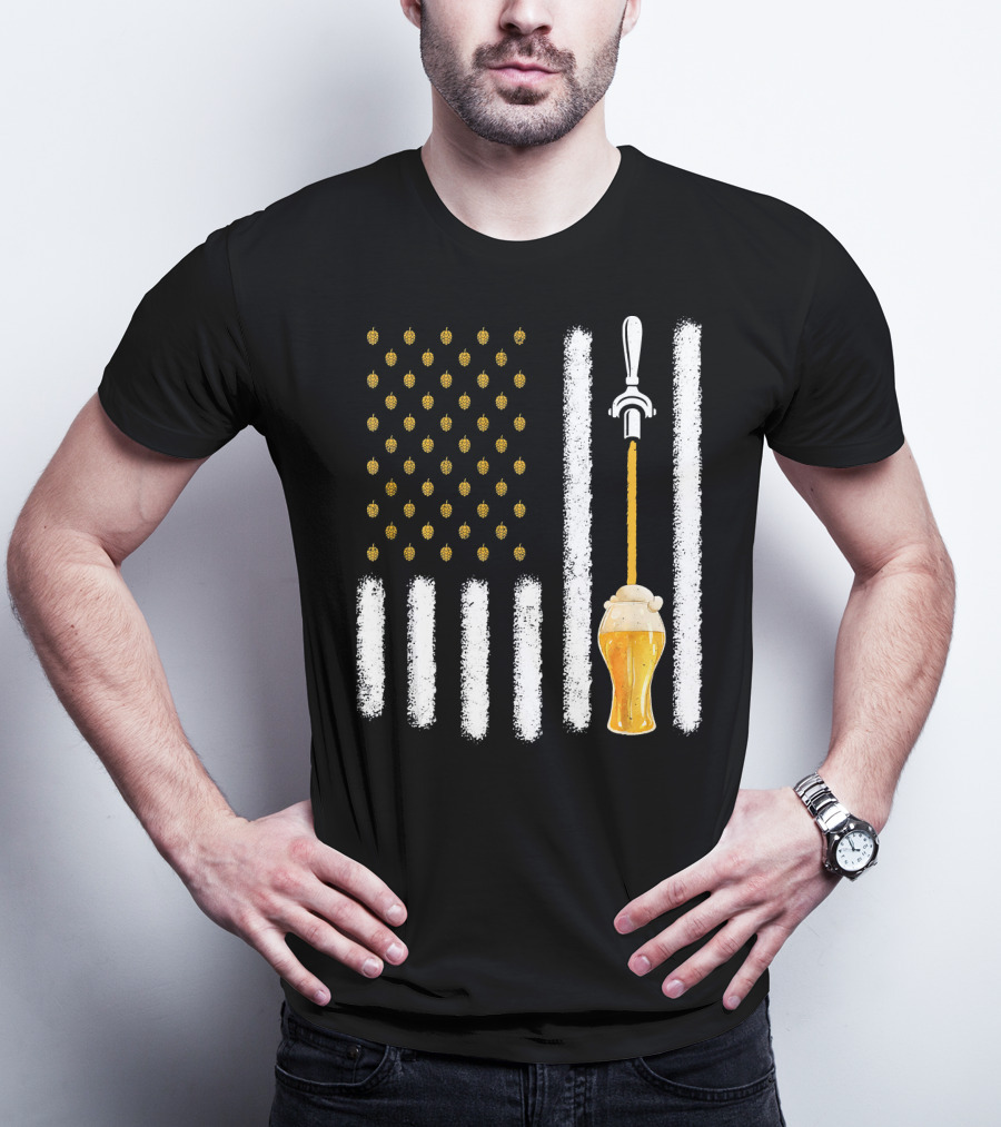 USA Flag Hops Pattern Craft Beer Tap Pouring T-Shirt