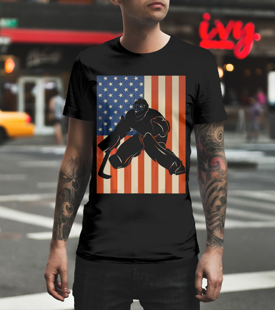 Hockey Goalie American Flag USA T-Shirt