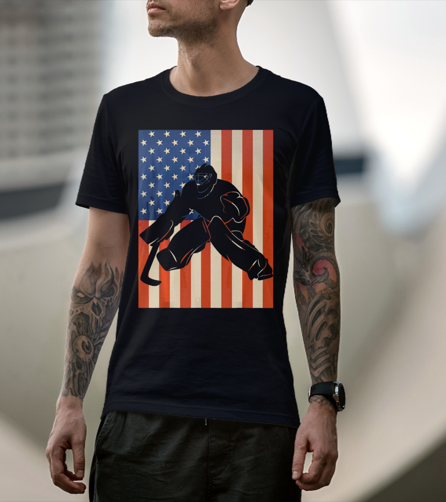 Hockey Goalie American Flag USA T-Shirt
