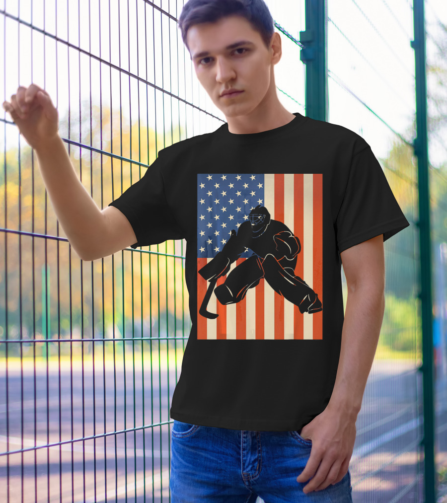 Hockey Goalie American Flag USA T-Shirt