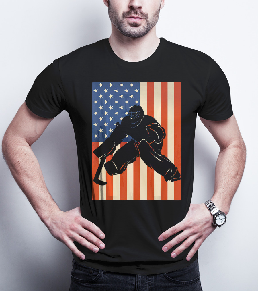 Hockey Goalie American Flag USA T-Shirt