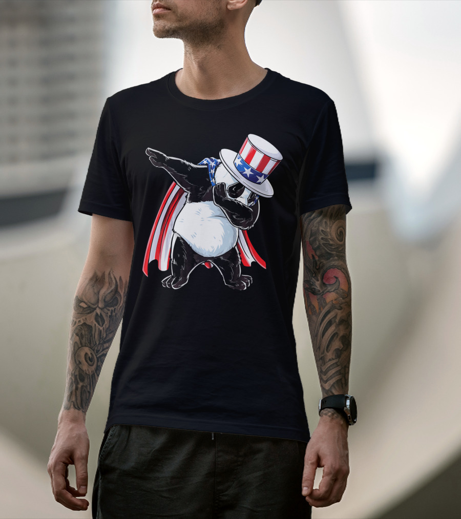 Uncle Sam Panda Dabbing With Stars And Stripes Hat And Cape T-Shirt